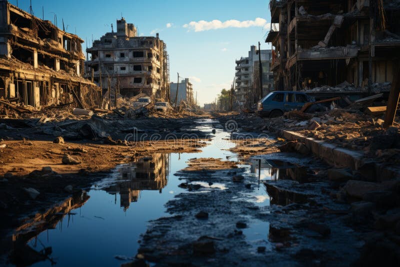 Ruins of a War-torn City Showcasing Crumbling Buildings and Desolation ...