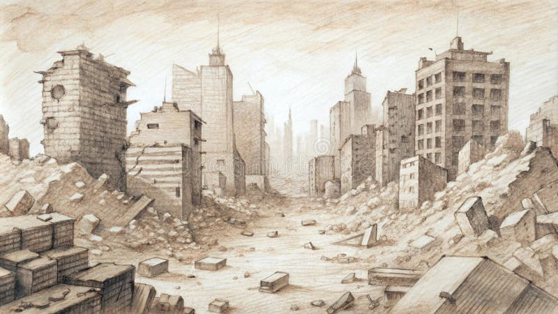 A War-torn Cityscape with Multiple Buildings Showing Signs of Heavy ...