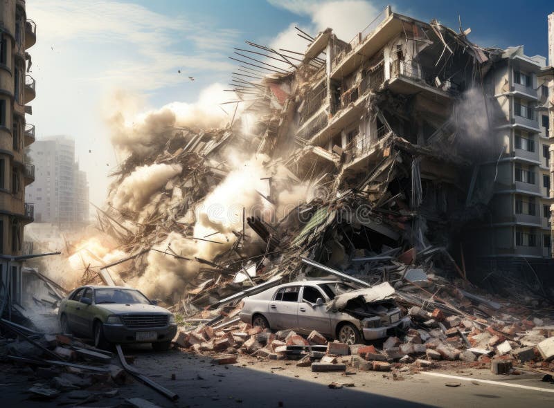 War Torn Destroyed High Rise Building Car Burnt Out War Damaged ...