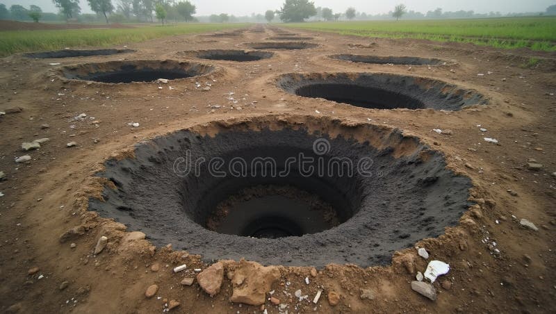War Torn Field with Mortar Craters and Debris Stock Illustration ...