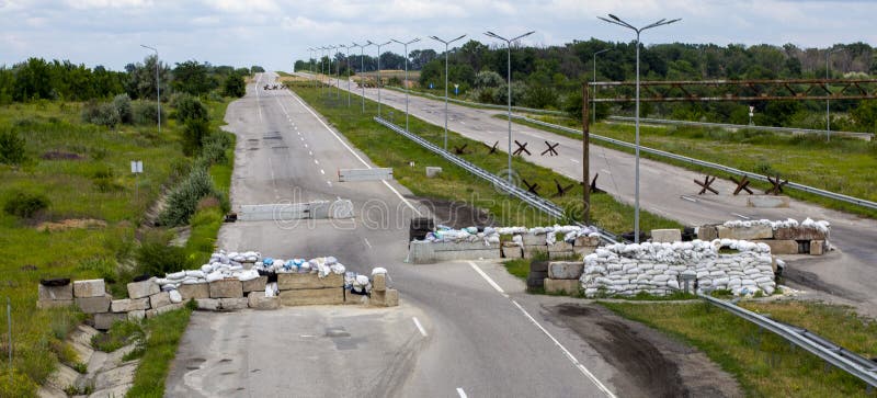 War in Ukraine. Checkpoint editorial photography. Image of antitank ...
