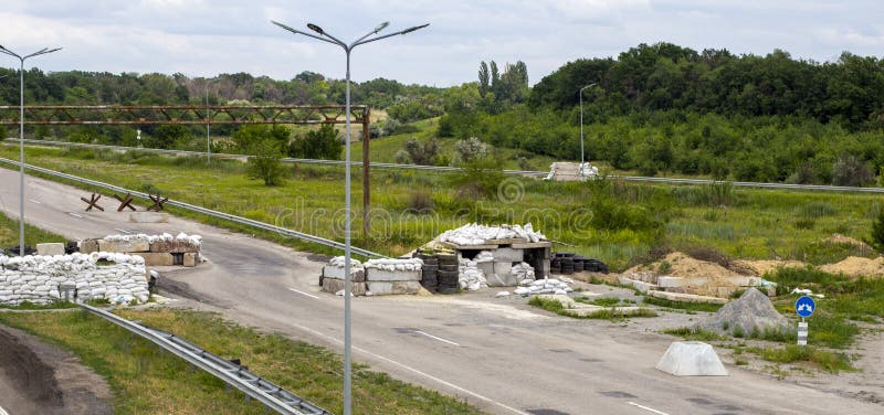War in Ukraine. Checkpoint editorial stock photo. Image of road - 250414578