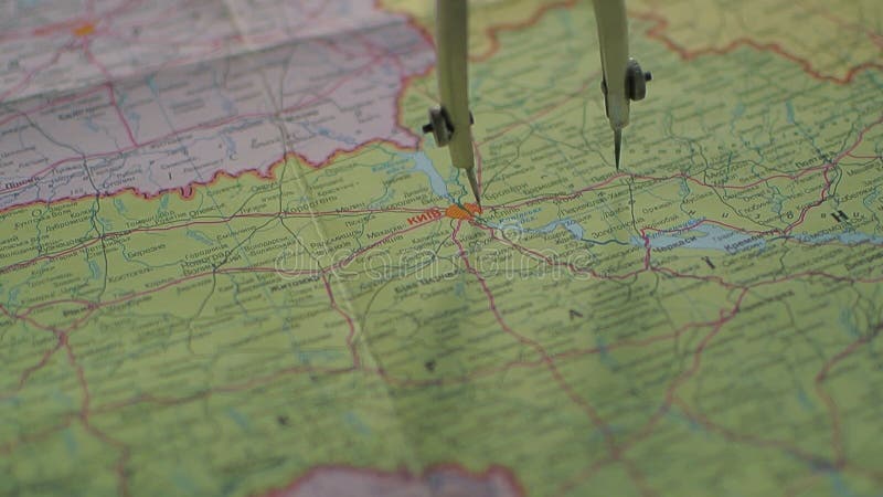 War in Ukraine. Look at Map with Drawing Compass Close Up Stock Footage ...
