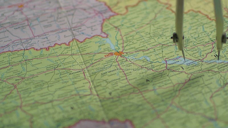 War in Ukraine. Look at Map with Drawing Compass Close Up Stock Video ...