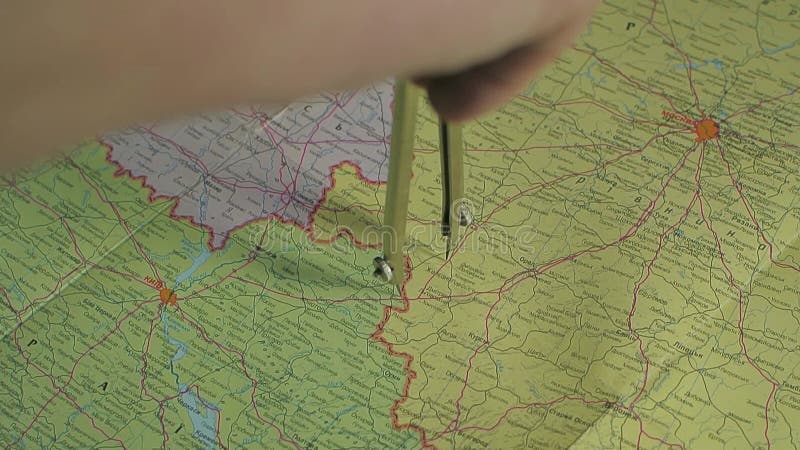 War in Ukraine. Look at Map with Drawing Compass Close Up Stock Video ...