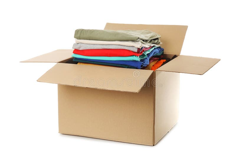 Wardrobe Box with Clothes on White Background Stock Photo - Image of ...