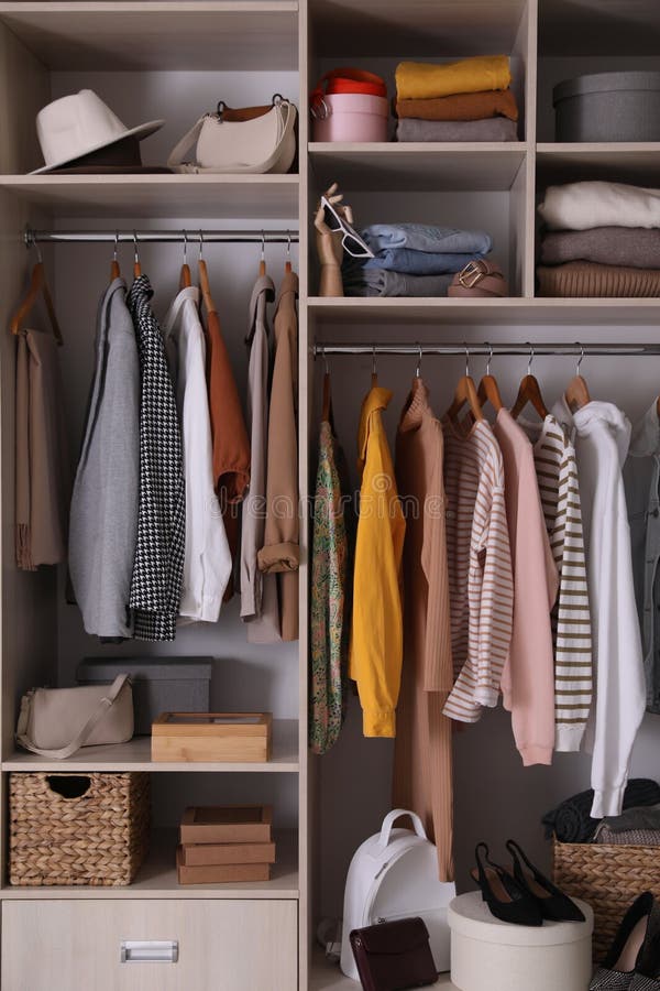 Wardrobe Closet with Different Stylish Clothes, Accessories and Home ...