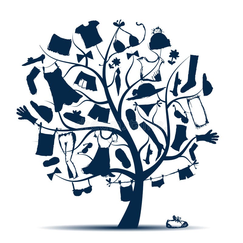 Wardrobe, Clothes on Tree for Your Design Stock Vector - Illustration ...