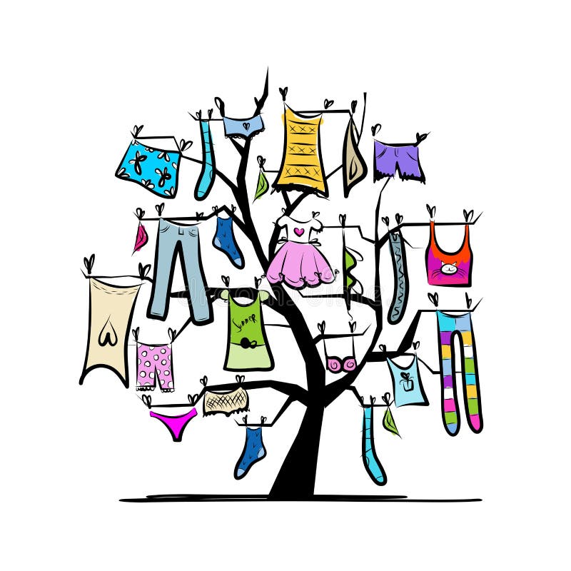 Wardrobe, Clothes on Tree for Your Design Stock Vector - Illustration ...