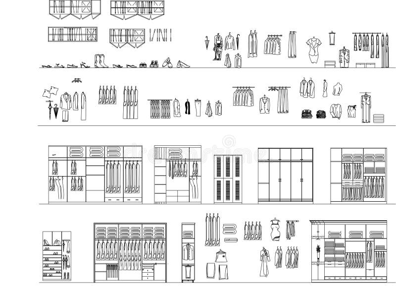 Wardrobe Design with Interior Accessories 2D Floor Plan, Furniture ...