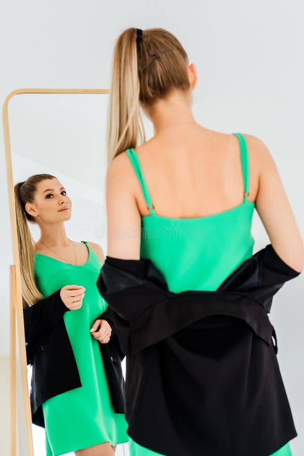 Wardrobe Fashion Style And People Concept Happy Woman In Green