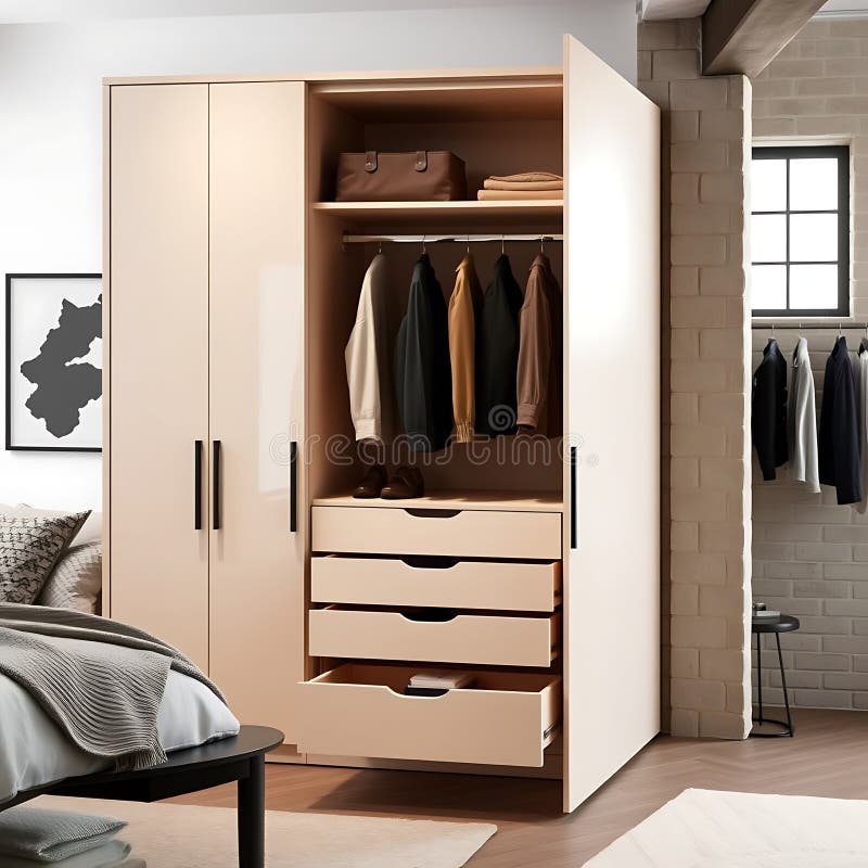 A Wardrobe with a Minimalist Design Featuring Clean Lines Open ...