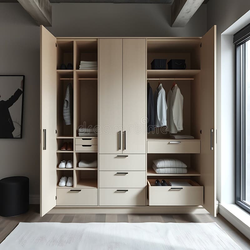 A Wardrobe with a Minimalist Design Featuring Clean Lines Open ...