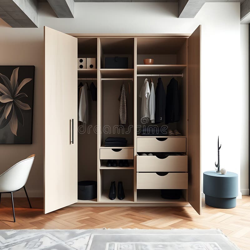 A Wardrobe with a Minimalist Design Featuring Clean Lines Open ...