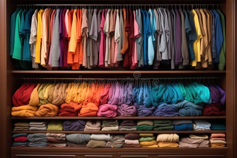 Wardrobe Open, Clothes Organized by Color Stock Photo - Image of ...