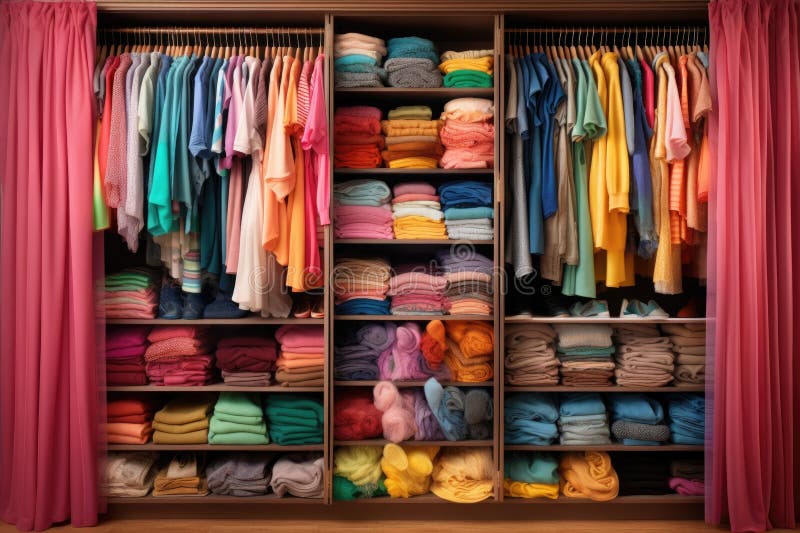 Wardrobe Open, Clothes Organized by Color Stock Illustration ...