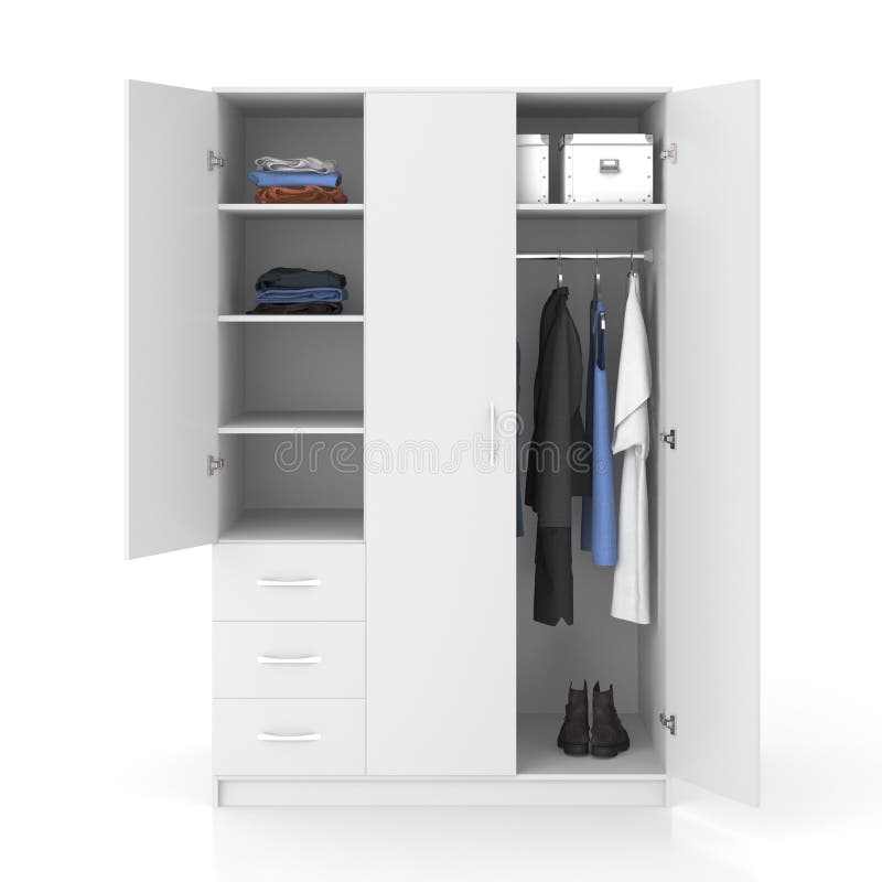 Wardrobe with open doors stock illustration. Illustration of armoire ...