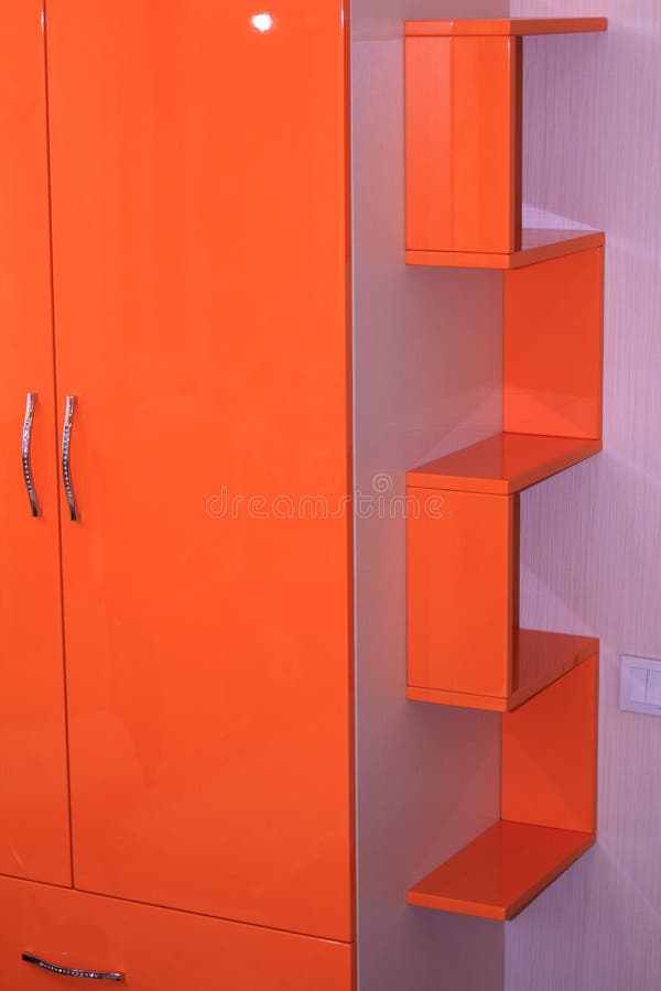 Wardrobe Orange with Shelves Stock Photo - Image of door, metal: 170318092