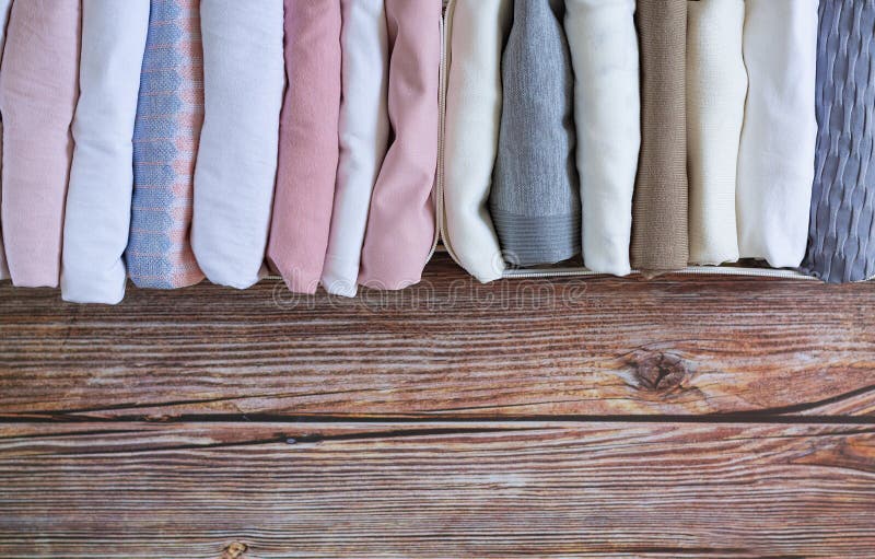 Wardrobe Organizer Containers Full of Clothes. Vertical Storage Concept ...