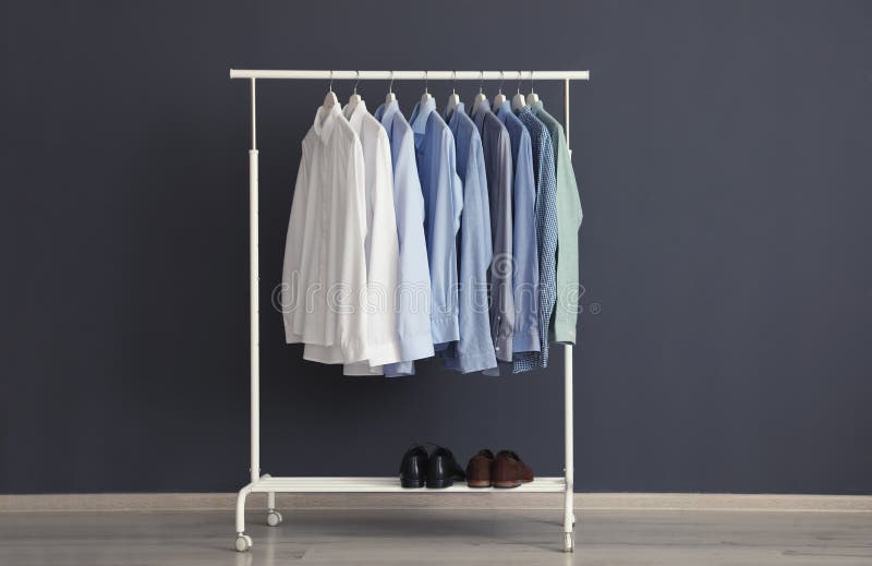 Wardrobe Rack with Men`s Clothes Stock Photo - Image of garment, outfit ...
