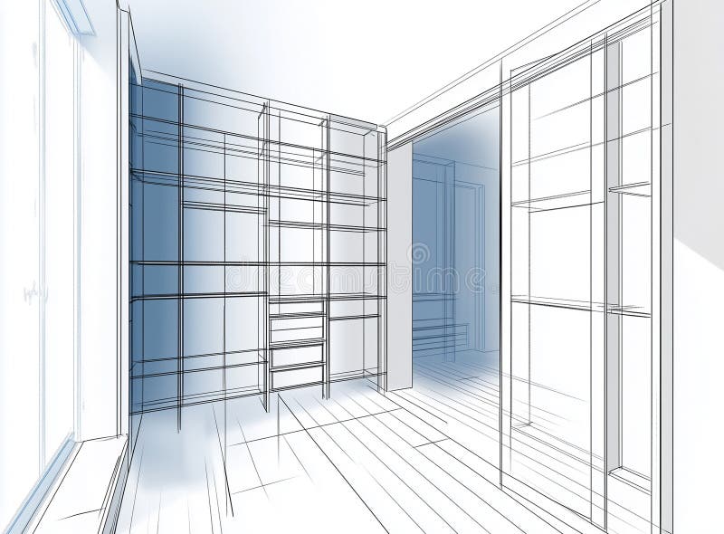 Wardrobe Room Design Sketch with Shelving. Stock Illustration ...