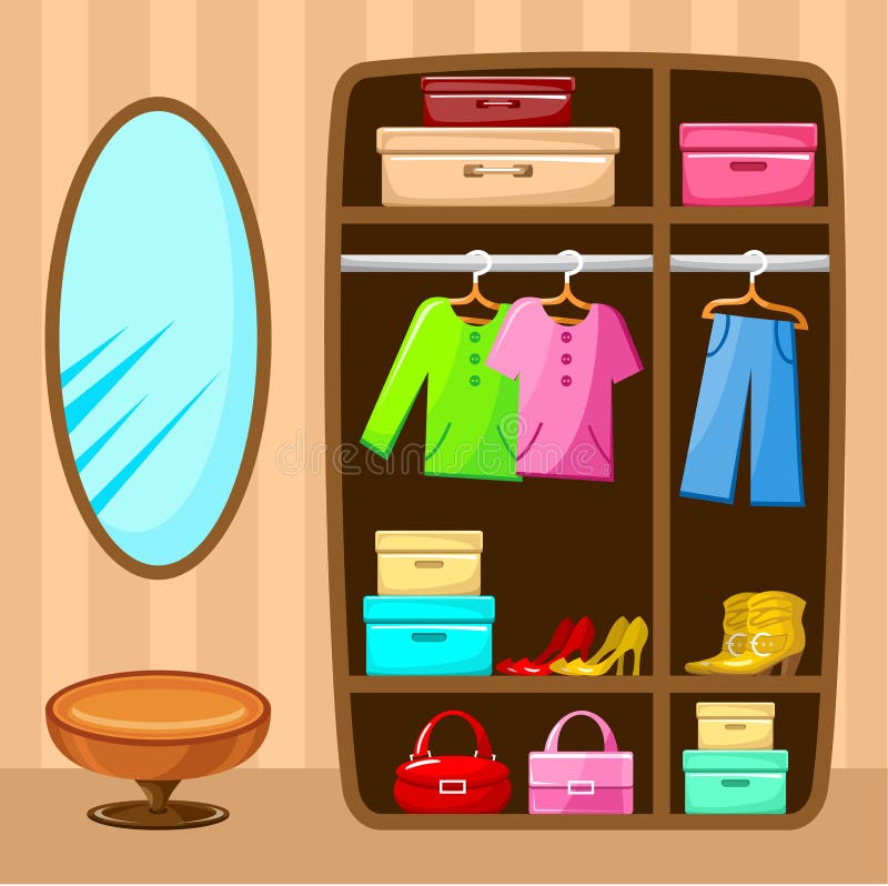 Wardrobe room. Furniture. stock vector. Illustration of mirror - 40222301