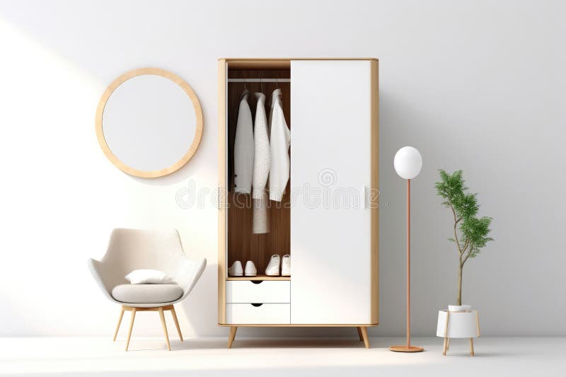 Wardrobe Scandinavian Style on White Background. Generative AI Stock ...