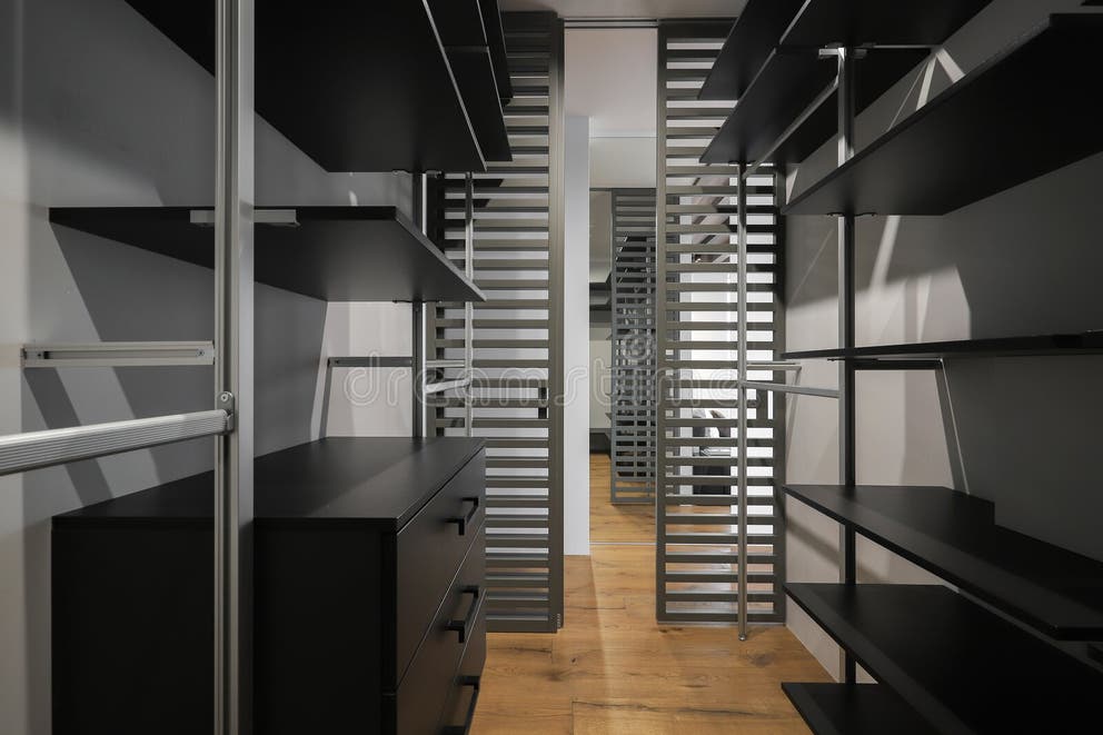 Wardrobe with Shelves in the Dressing Room Stock Photo - Image of ...