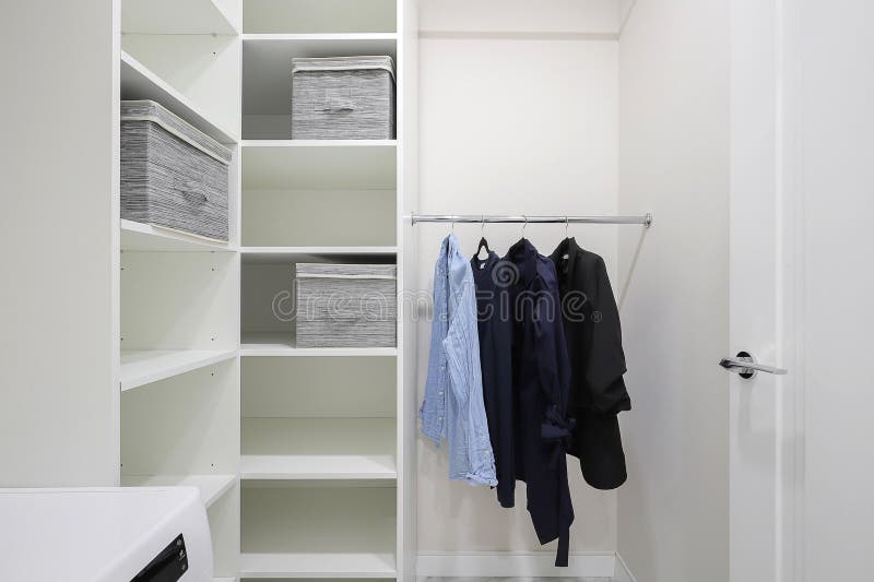 Wardrobe with Shelves in the Dressing Room Stock Photo - Image of wood ...