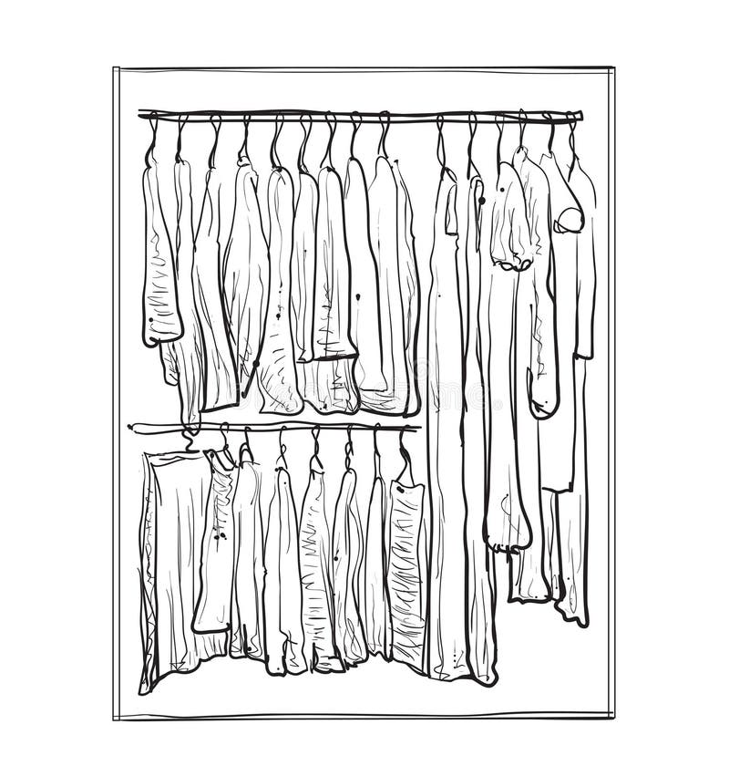 Wardrobe Sketch. Room Interior with Clothes Stock Vector - Illustration ...