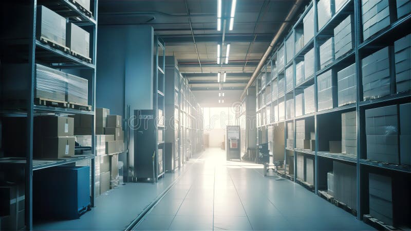 Ware House, Big Storage with Shelves Industrial Interior Stock ...