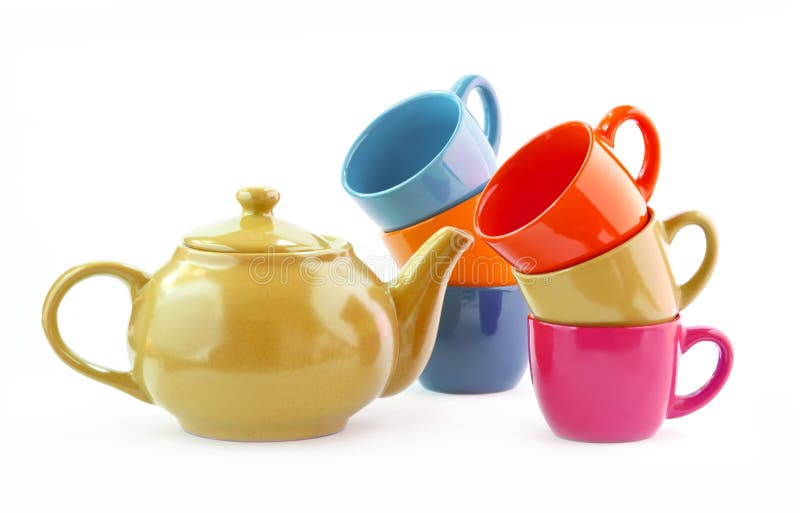 Ware Set for Tea, Coffee with a Yellow Teapot Stock Image - Image of ...