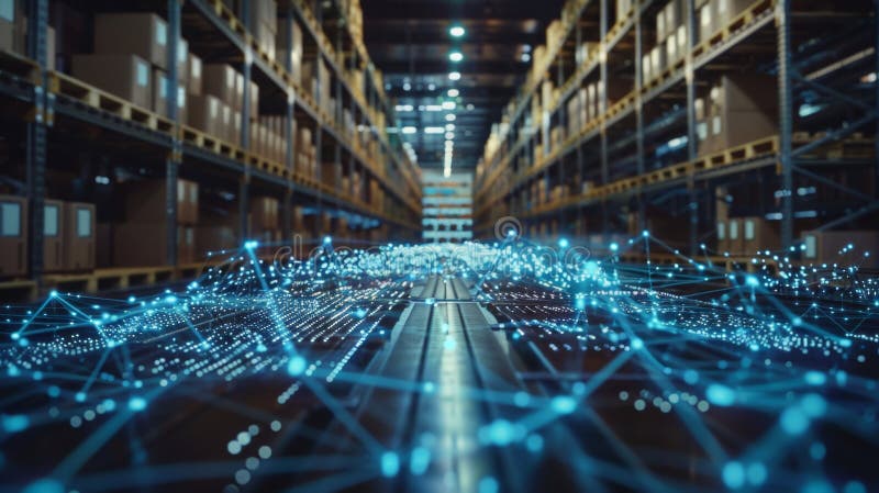 Warehouse with Advanced Network Technology, Generative AI Stock Photo ...