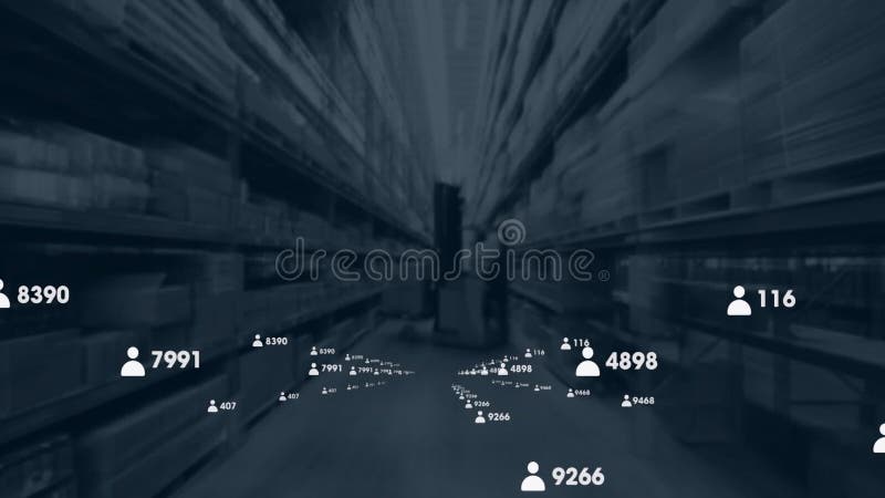 In Warehouse Aisle, Animation Overlaying Data Points and Numbers on ...