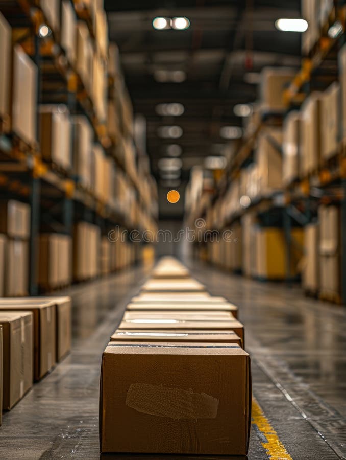 Warehouse Aisle Lined Stacked Boxes Shelves Stock Photos - Free ...
