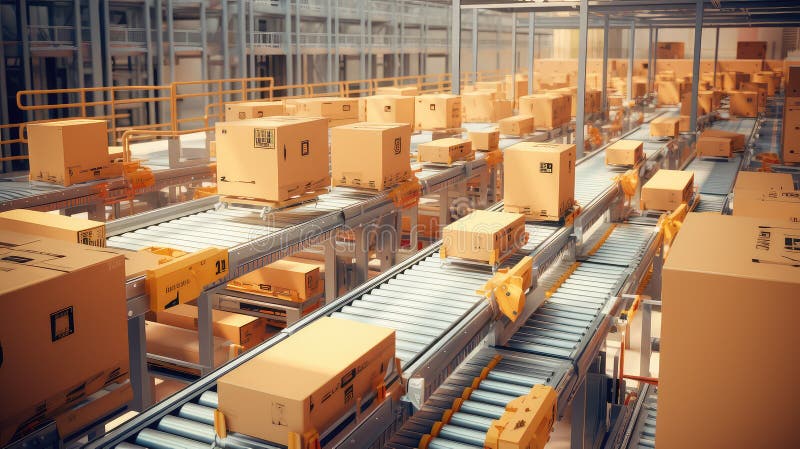 Warehouse Area Conveyor Belt Stock Illustration - Illustration of belt ...