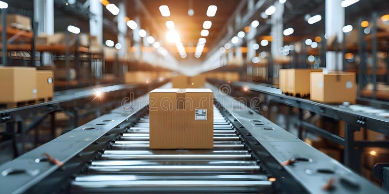 Warehouse Automation Conveyor Belt Moves Boxes in Distribution Facility ...