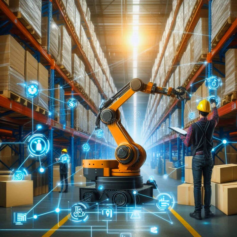 Warehouse Automation: Robotic Arm Retrieves Cardboard Box Stock ... Warehouse Automation: Robotic Arm Retrieves Cardboard Box Stock ...