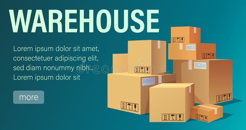 Warehouse Banner with Pile of Stacked Sealed Goods Cardboard Boxes ...