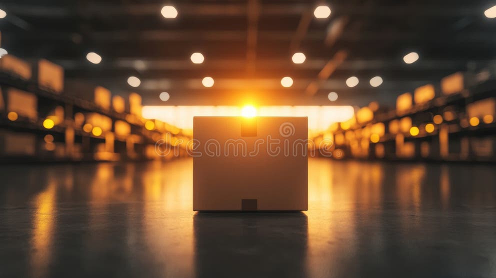 A Warehouse with a Box in the Center. Stock Image - Image of warm ...