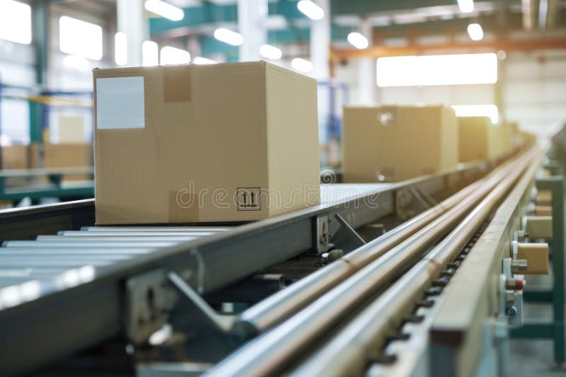 Warehouse with Boxes on a Conveyor Belt, Showcasing the Process of ...