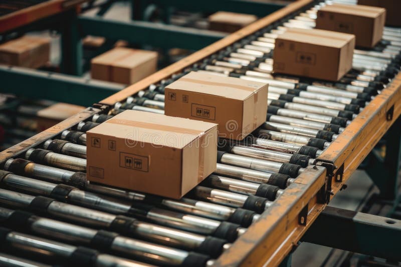 Warehouse with Boxes on a Conveyor Belt, Showcasing the Process of ...