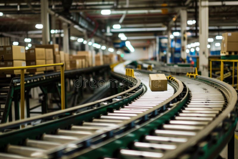 Warehouse with Boxes on a Conveyor Belt, Showcasing the Process of ...