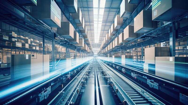 Warehouse boxes conveyor stock illustration. Illustration of handling ...