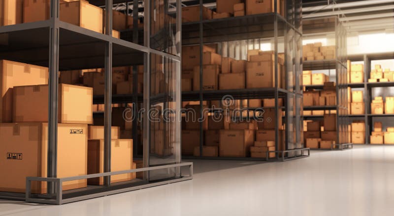 Warehouse and Boxes stock illustration. Illustration of goods - 85069378