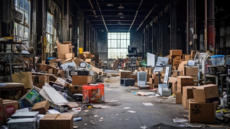 Warehouse boxes of junk stock illustration. Illustration of color ...