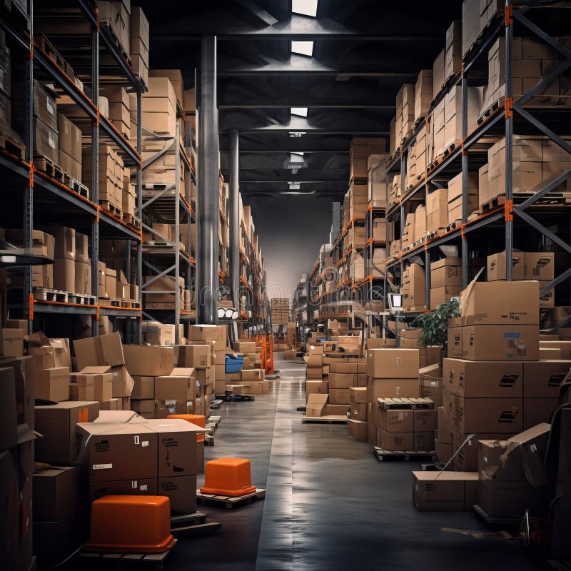A Warehouse with Boxes on Shelves Stock Photo - Image of package ...