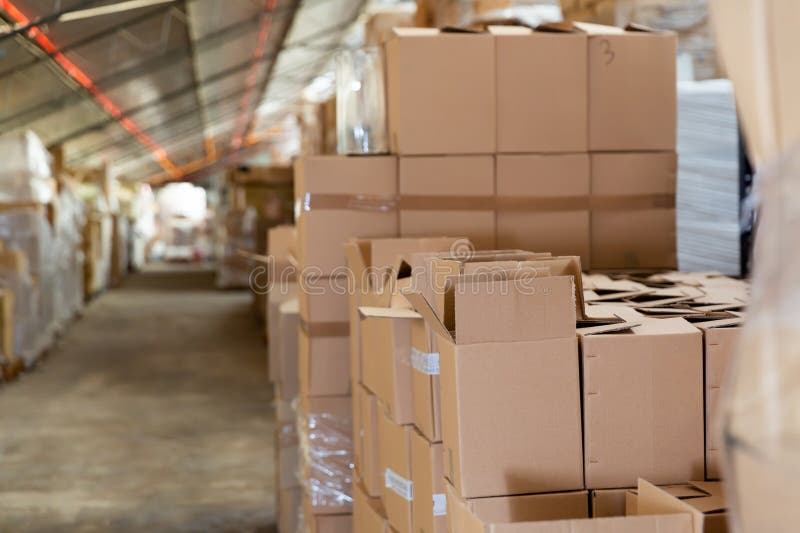 Warehouse - Boxes with Various Goods on Racks and on Floor Stock Image ...