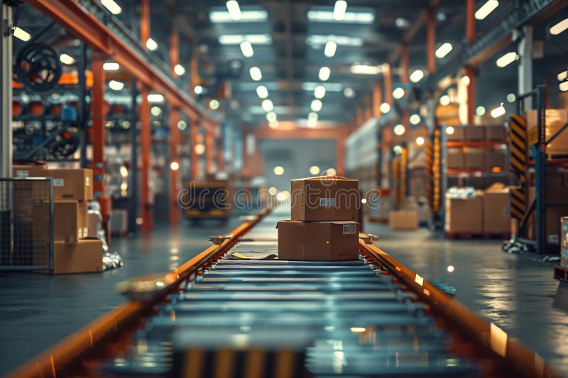 Warehouse with Boxes. Warehouse Working on Production Line Stock ...