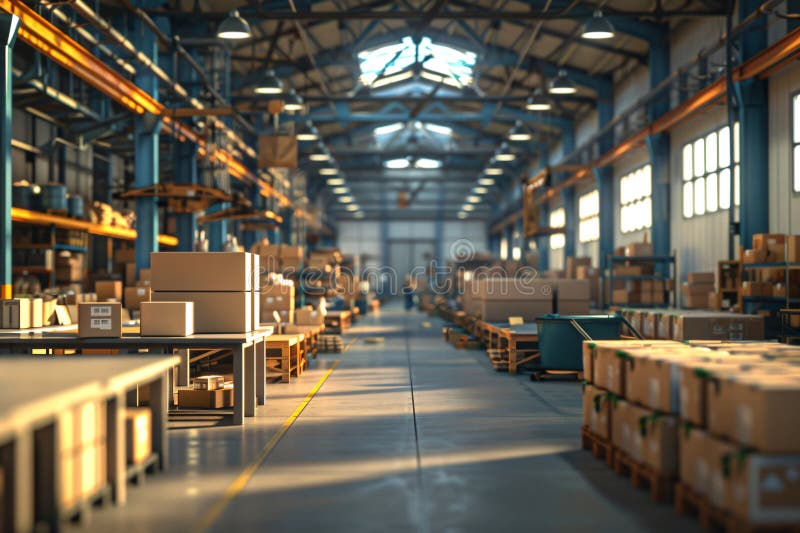 Warehouse with Boxes. Warehouse Working on Production Line Stock ...